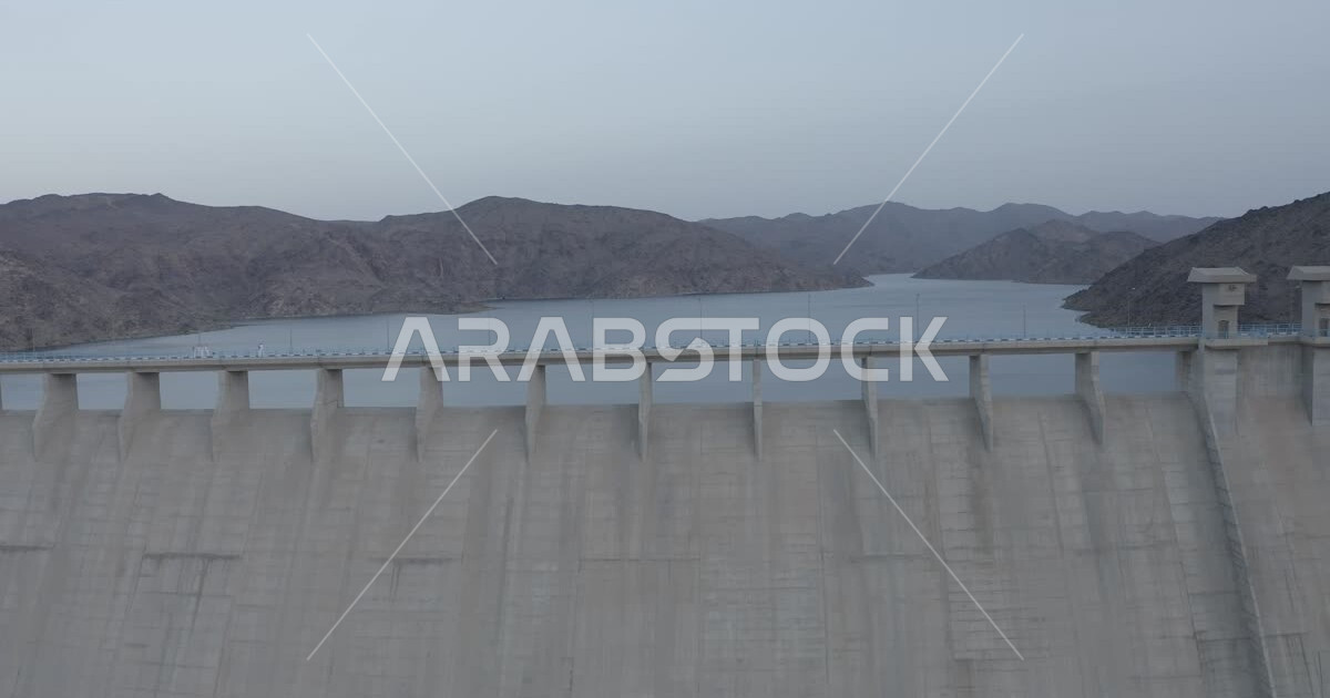 Drone photography of the King Fahd bin Abdulaziz Dam lake in the Bisha ...