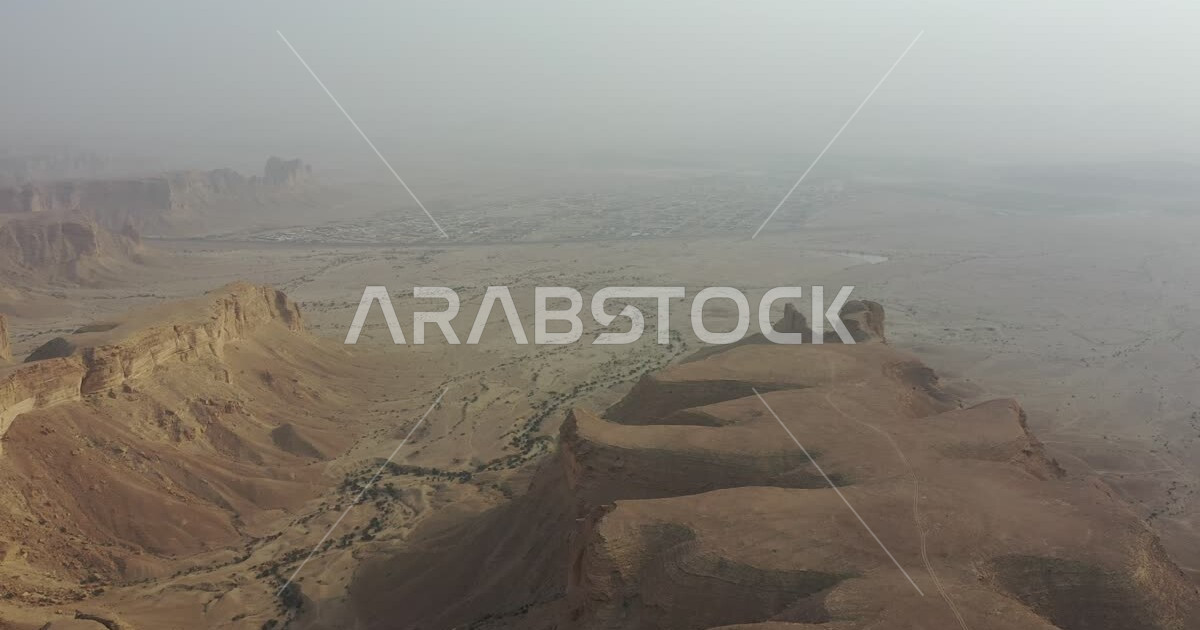 Drone photography of the Tuwaiq Mountains in the city of Najd, Saudi ...