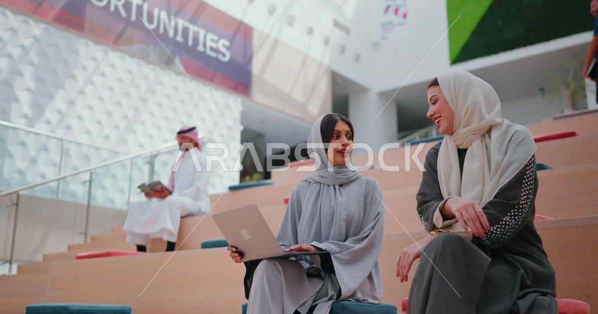Close-up picture of Saudi Arab Gulf university students in the lecture hall at the university ...
