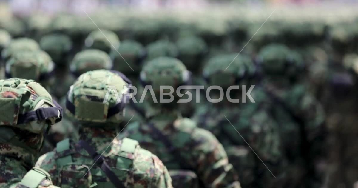 Close-up video of the line-up of soldiers, training of soldiers in the ...