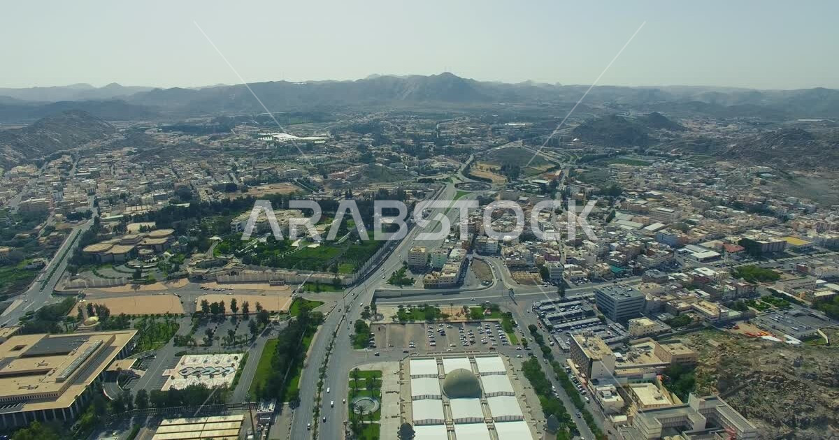 Arial view of the streets and buildings of Taif City, Saudi Arabia ...
