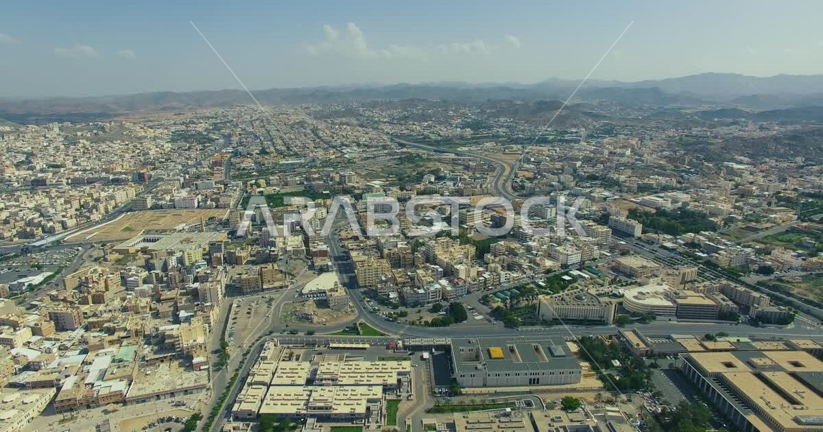 Arial view of the streets and buildings of Taif City, Saudi Arabia ...