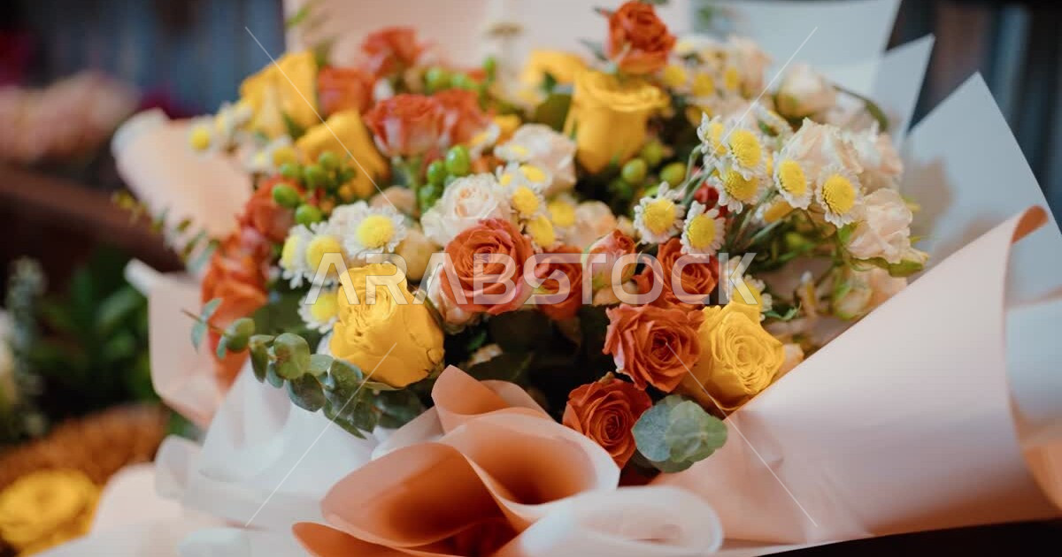 Close-up photography of a bouquet of flowers and natural roses in ...