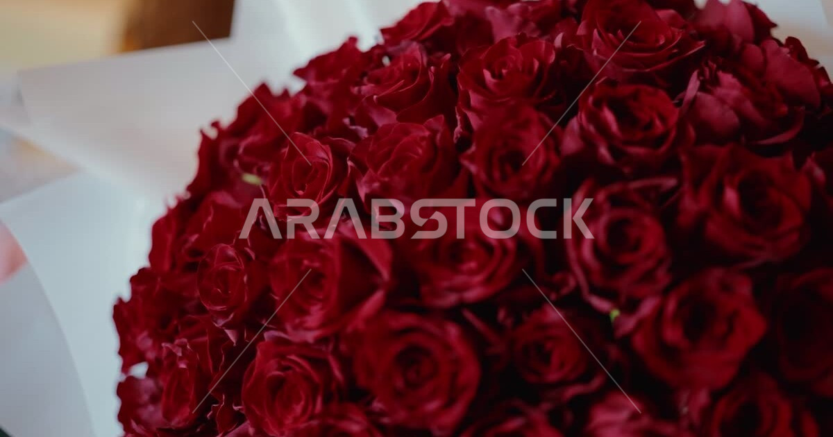 Close-up photography of a wonderful bouquet of natural red roses in the ...