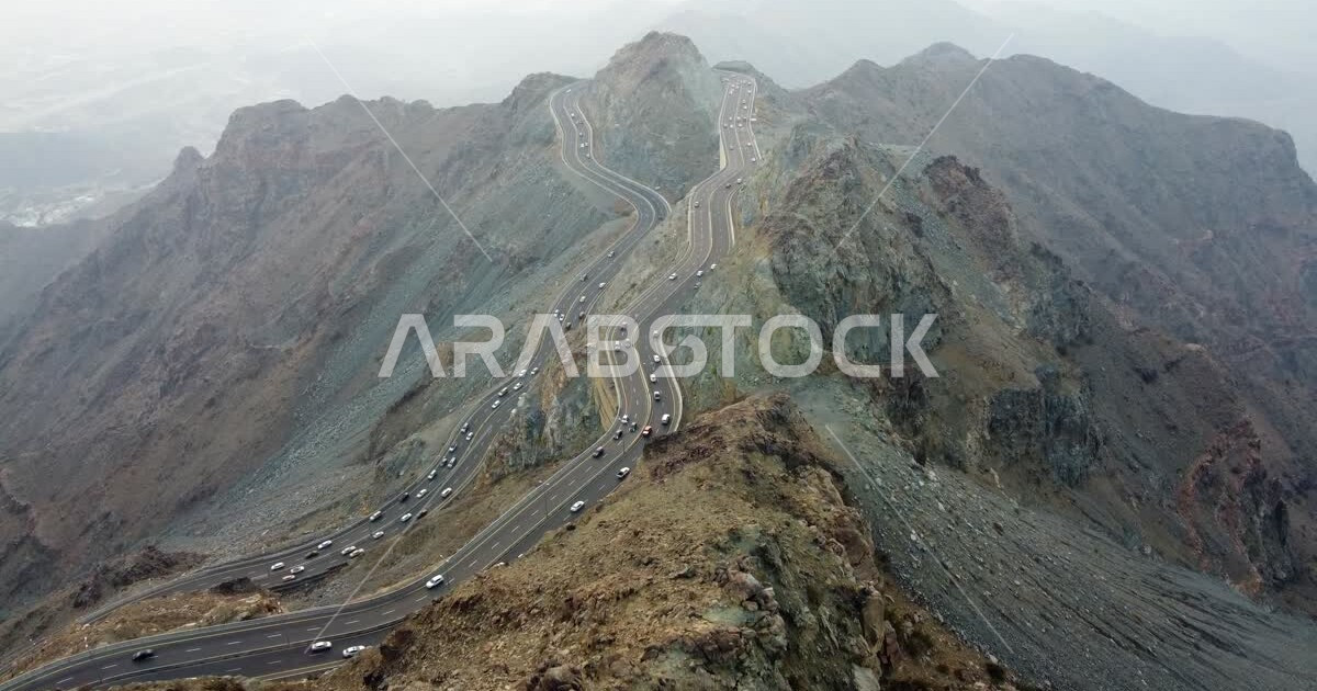 Drone photography of the Aqabat Al-Hada area in Taif, Saudi Arabia, the ...
