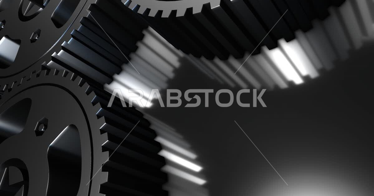 Close-up of the rotation of a set of metal gears, sprocket, mechanical ...