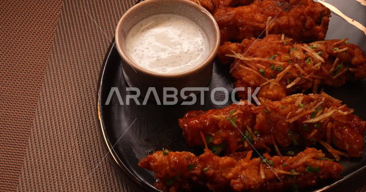 Crispy chicken dish, crispy fried chicken pieces, delicious broasted ...