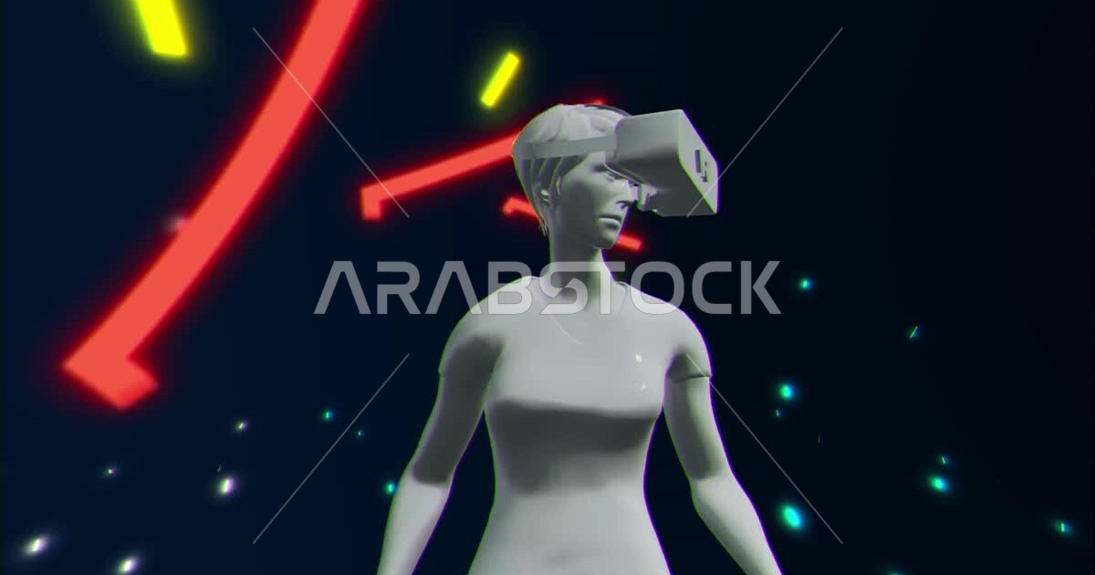 3D character model wearing virtual reality glasses (VR), computer ...