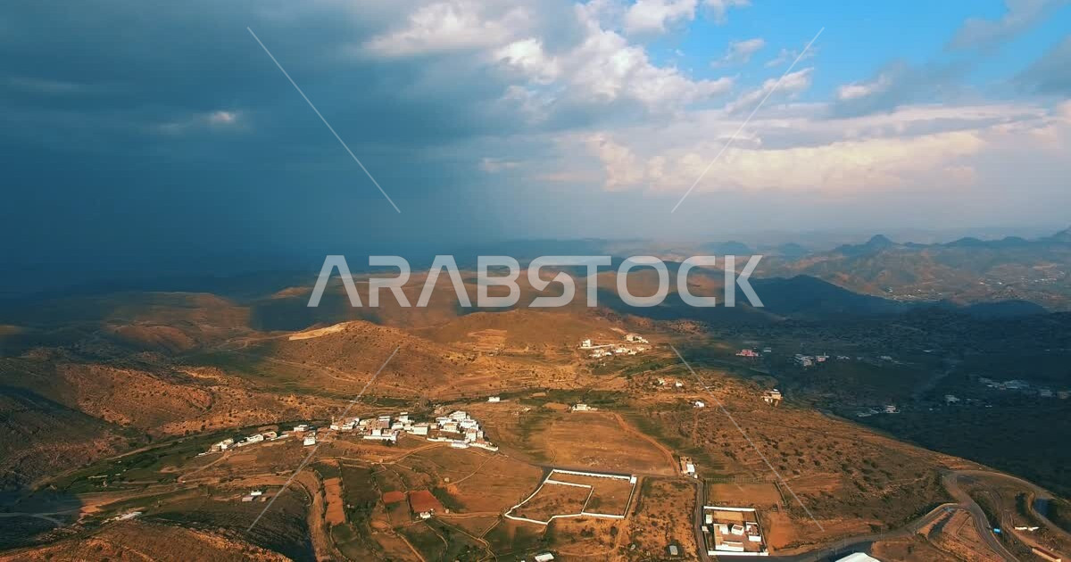 Aerial view of mountains and valleys in the city of Taif, top view of ...
