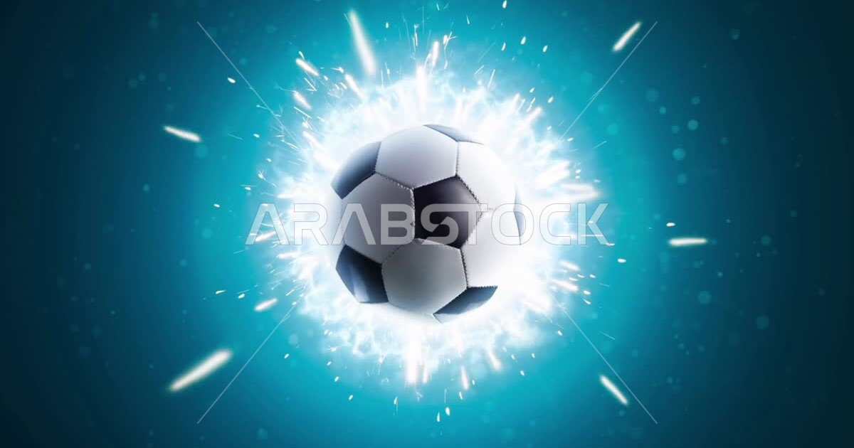 3D football in rotating motion, sports news event, white light flashing ...