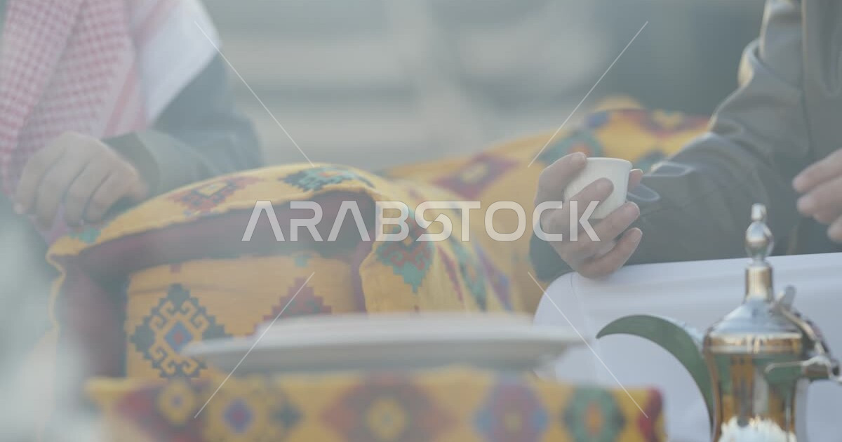 Traditional Arab hospitality, drinking Arabic coffee, Arabic coffee, a ...