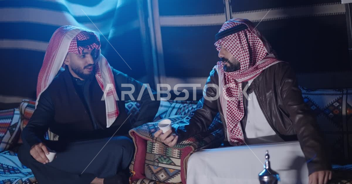 Two Saudi Arab Gulf men enjoying a wild camping trip in the Saudi ...