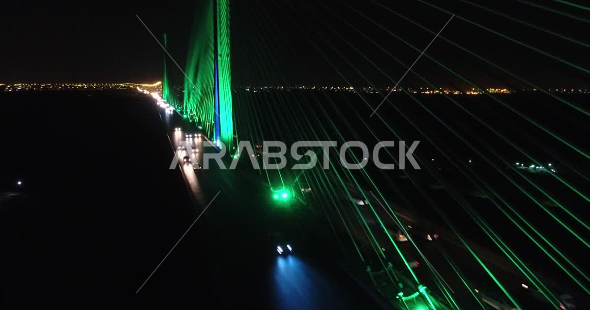 Riyadh suspension bridge supported by cables in evening mode, Wadi ...