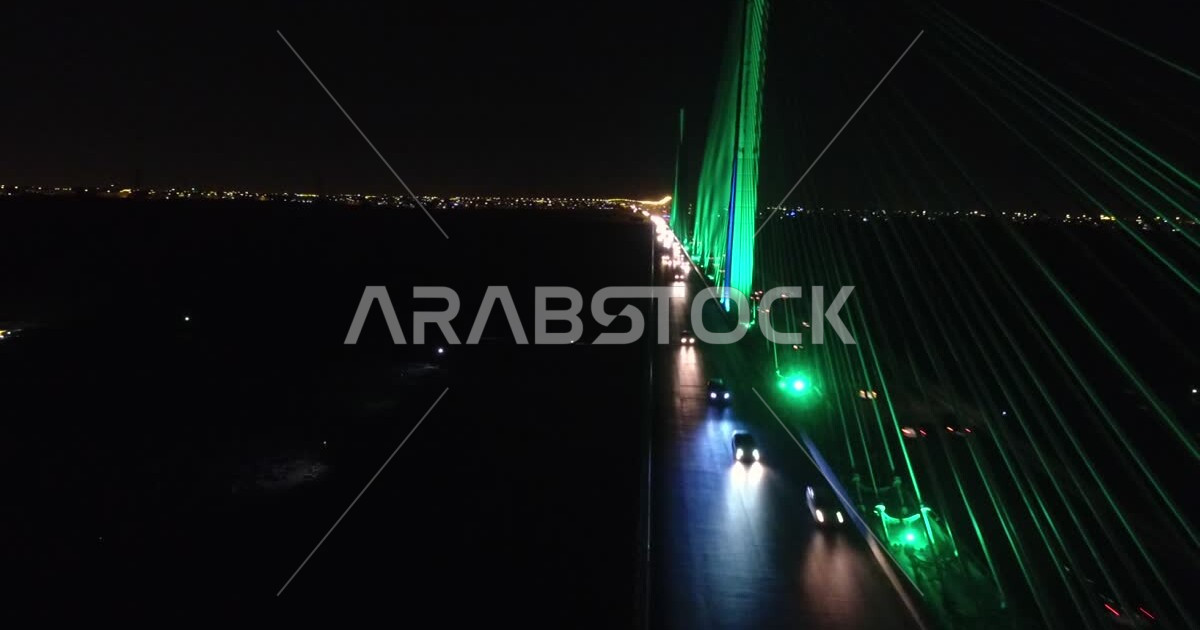 Riyadh suspension bridge supported by cables in evening mode, Wadi ...