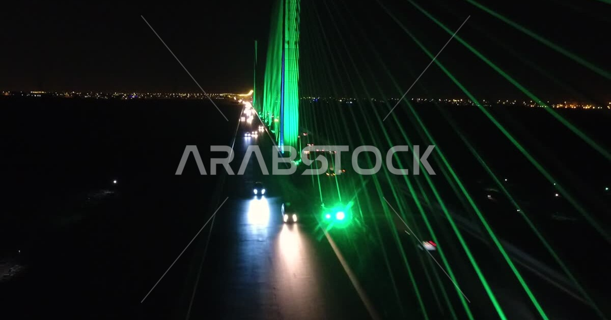 Riyadh suspension bridge supported by cables in evening mode, Wadi ...