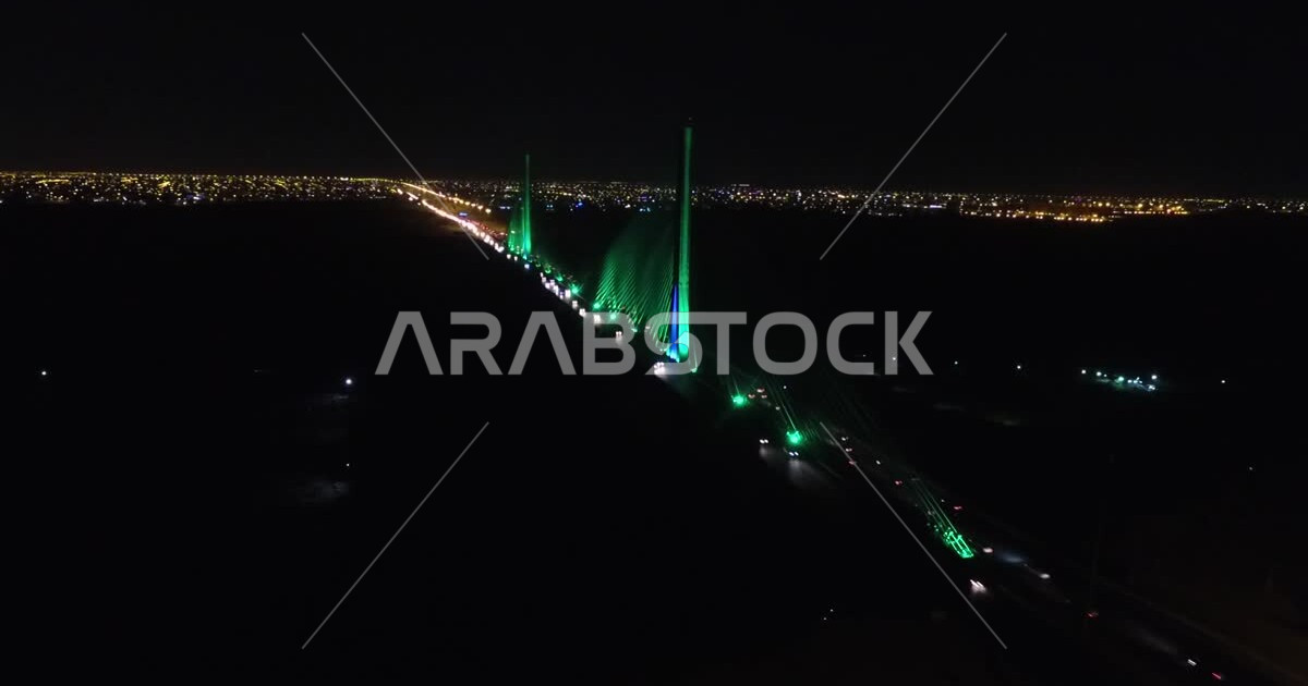 Riyadh suspension bridge supported by cables in evening mode, Wadi ...