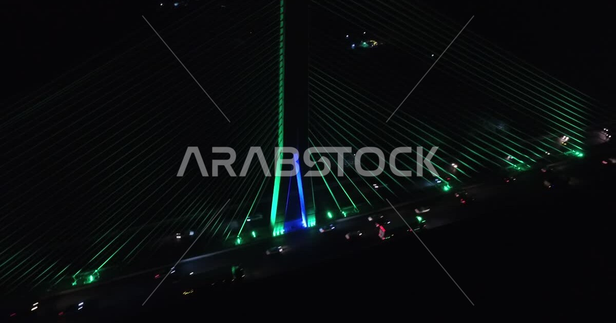 Riyadh suspension bridge supported by cables in evening mode, Wadi ...