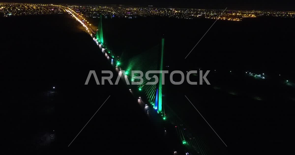 Riyadh suspension bridge supported by cables in evening mode, Wadi ...