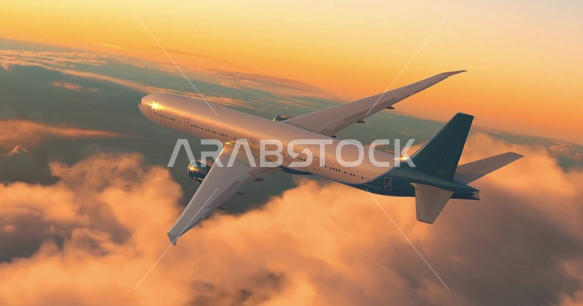 Close-up of a plane flying in the sky, air transportation, tourist ...