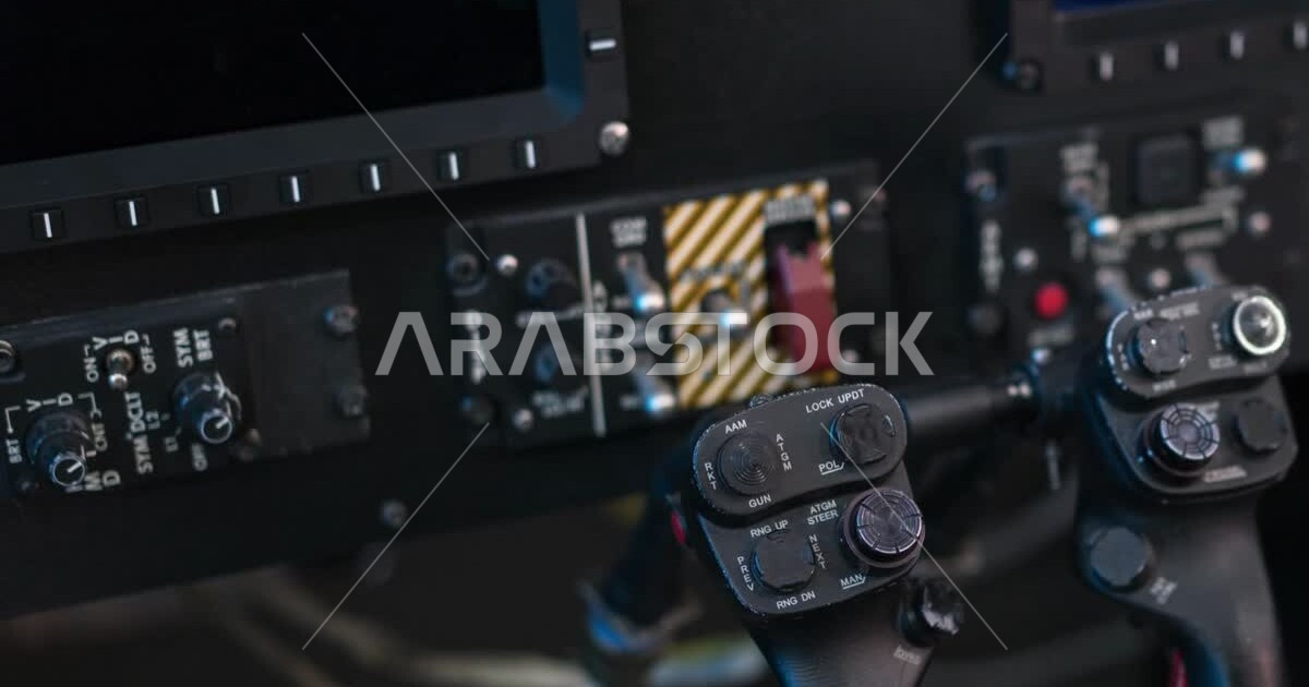 Photography from inside the cockpit, the control stick, the operating ...