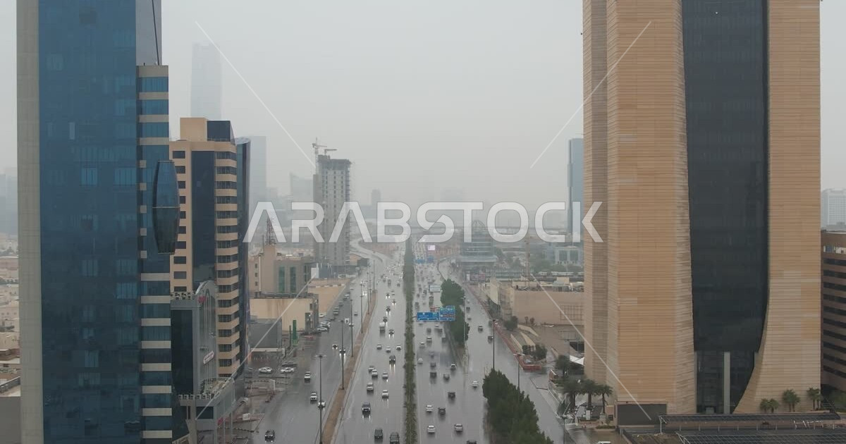 Drone photography of the winter weather in the city of Riyadh, heavy ...