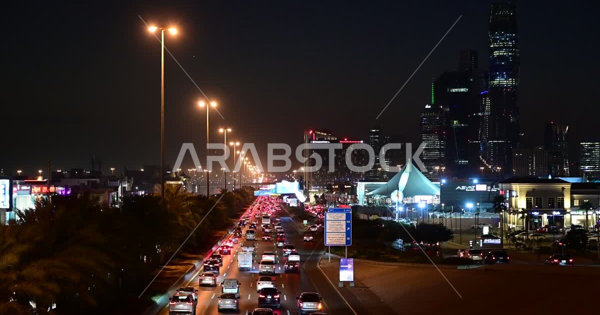 car traffic in Riyadh, Saudi Arabia, during the winter season. Overcast ...
