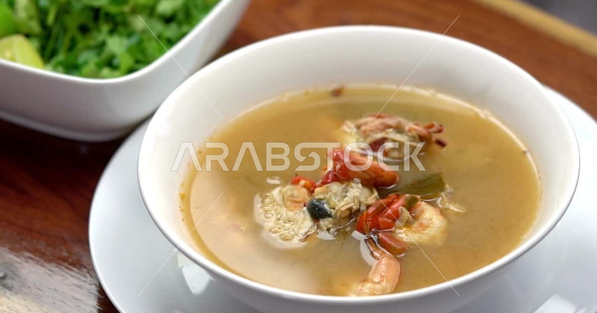 A dish of delicious hot soup, hot appetizers, Arabic dishes, oriental ...