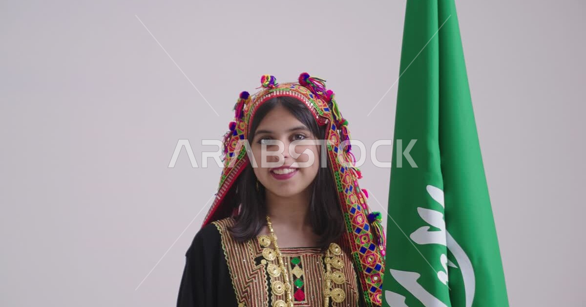 Chroma, a Saudi Arab Gulf girl, the flag of Saudi Arabia, wearing the ...