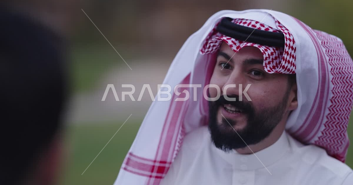 Close-up depiction of a Saudi Arabian Gulf man, dialogues and ...