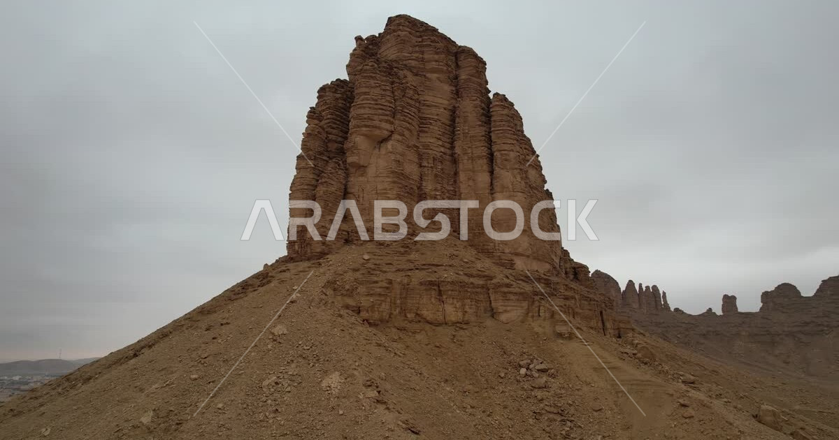 Drone photography of the Tuwaiq Mountains in Najd in the city of Riyadh ...