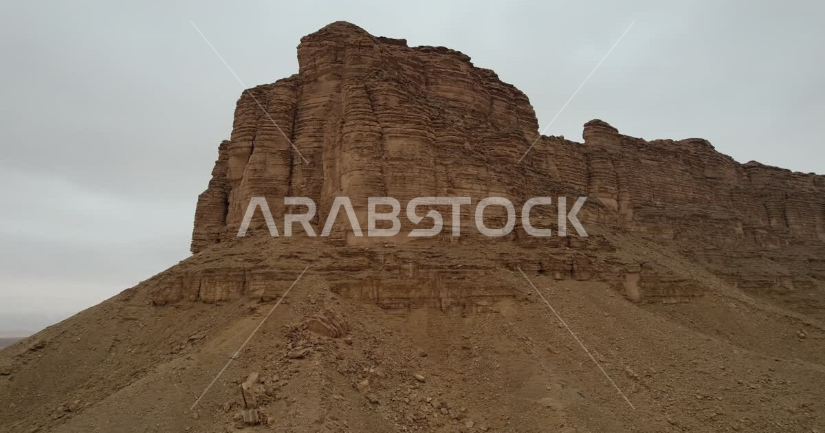 Drone photography of the Tuwaiq Mountains in Najd in the city of Riyadh ...