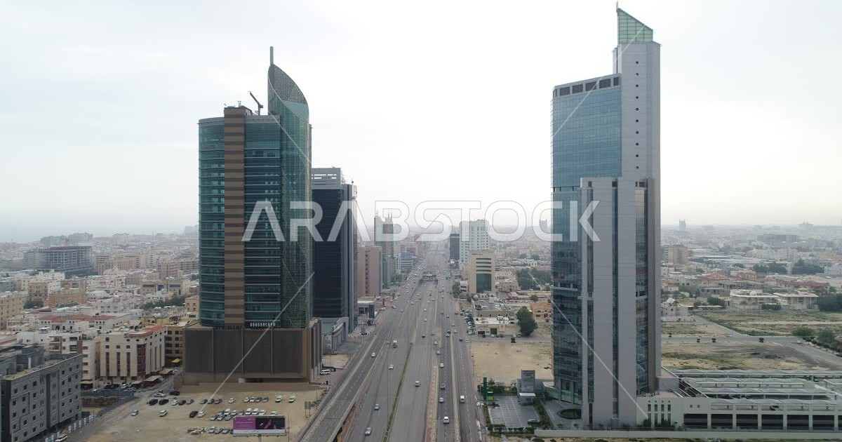 Drone photography of traffic in the streets of the city of Khobar ...