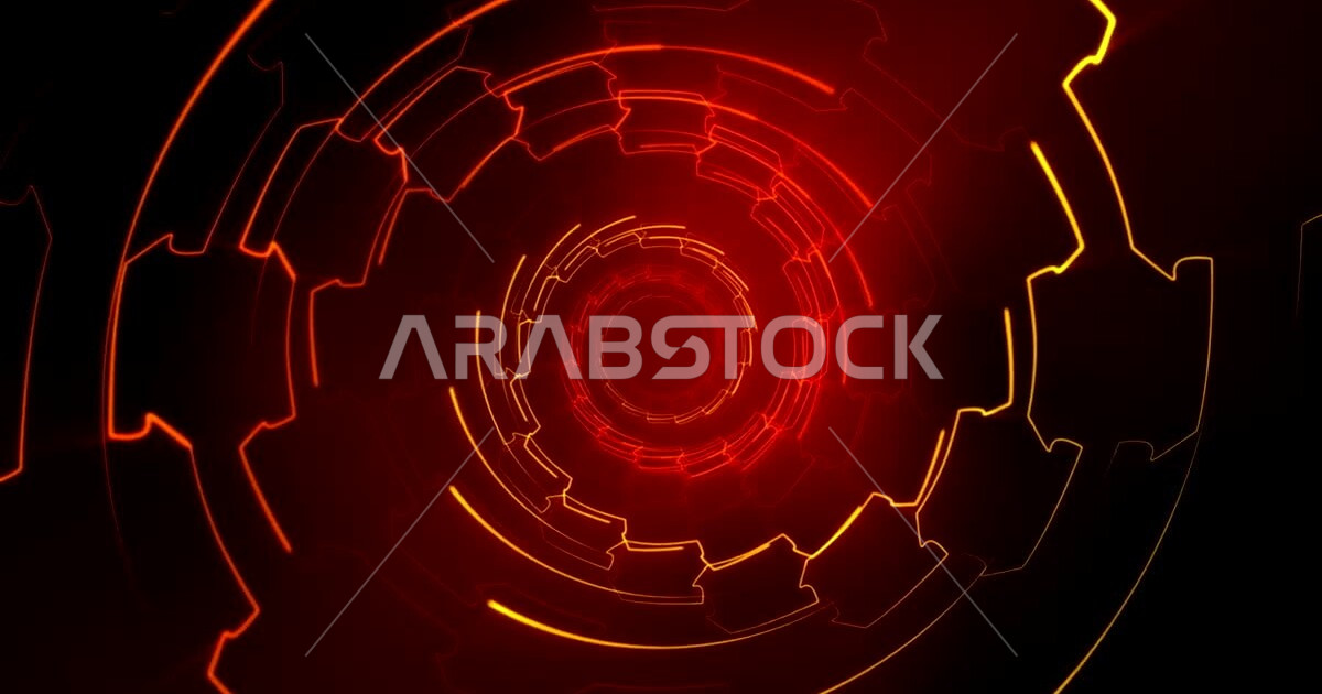 Futuristic time travel tunnel, 3D digital red spiral with flashing lines, geometric shapes, high ...