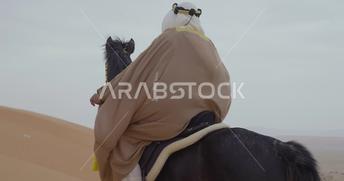 Close-up depiction of a Saudi Arabian Gulf knight wearing a traditional ...