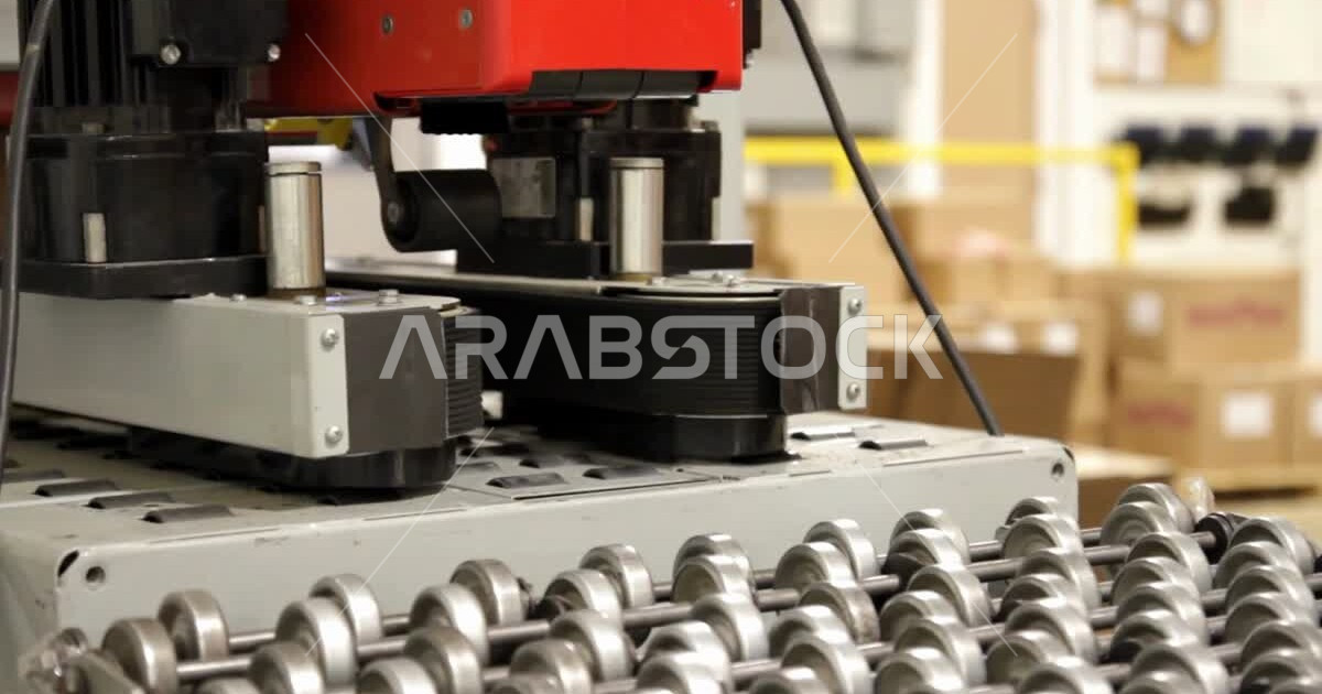 Close-up of the box closing machine, shipment packaging, securing and ...
