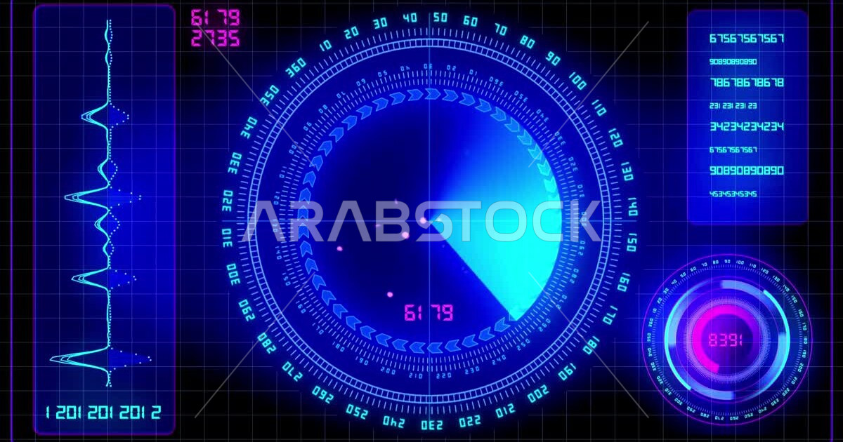 Wave motion display, digital radars, circular motion, blue flash ...
