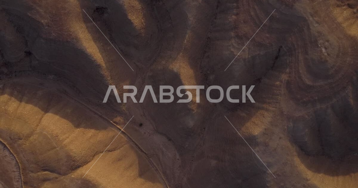 Aerial photography of sandy mountains in the desert, sand dunes, soft ...