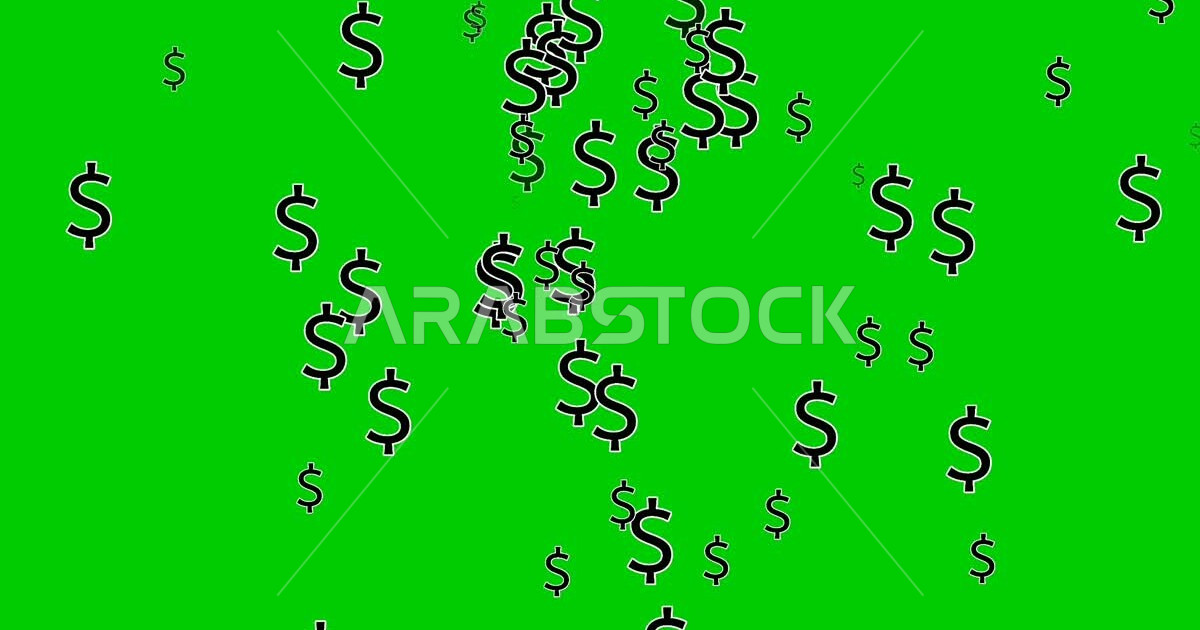 Animated dollar sign on a green background, US dollar currency, money ...