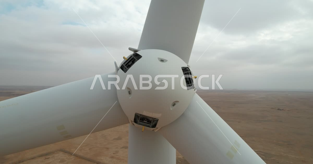 Drone photography of a fan generating electric power by air, a wind ...