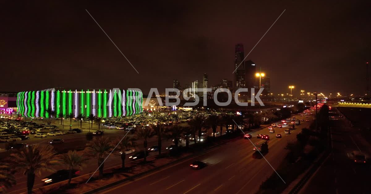 Drone photography of Riyadh, Saudi Arabia at night, towers and ...