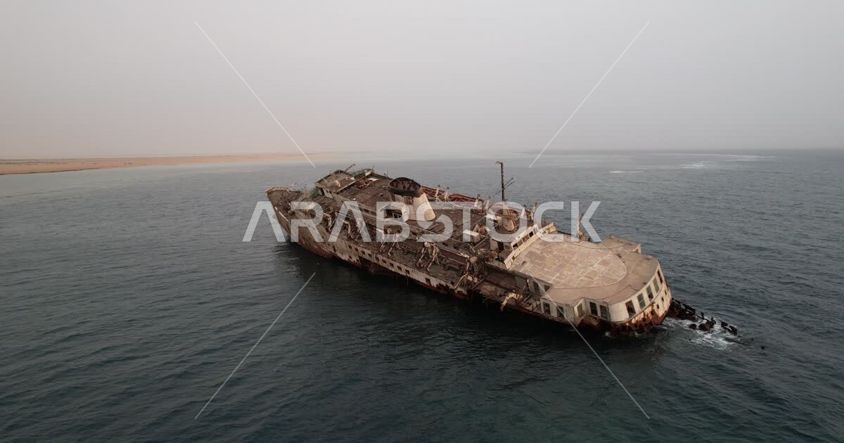 Drone photography of the sinking ship (Titanic) south of Jeddah in the ...