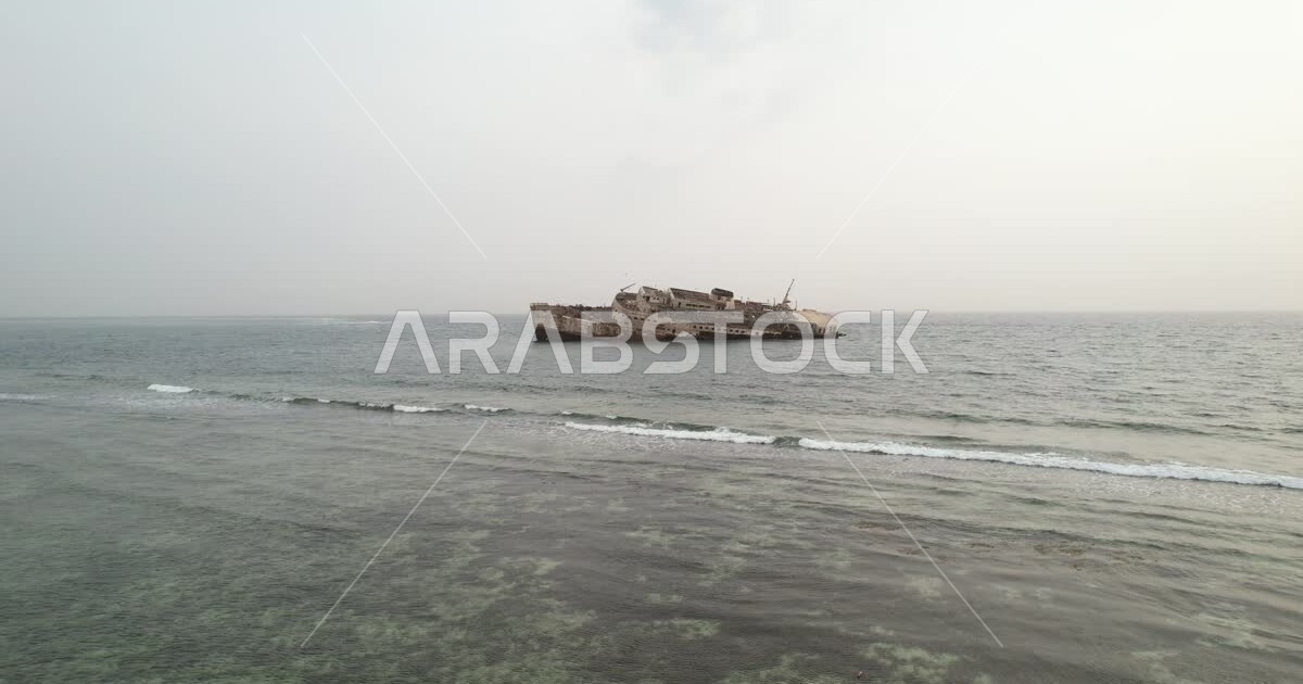 Drone photography of the sinking ship (Titanic) south of Jeddah in the ...