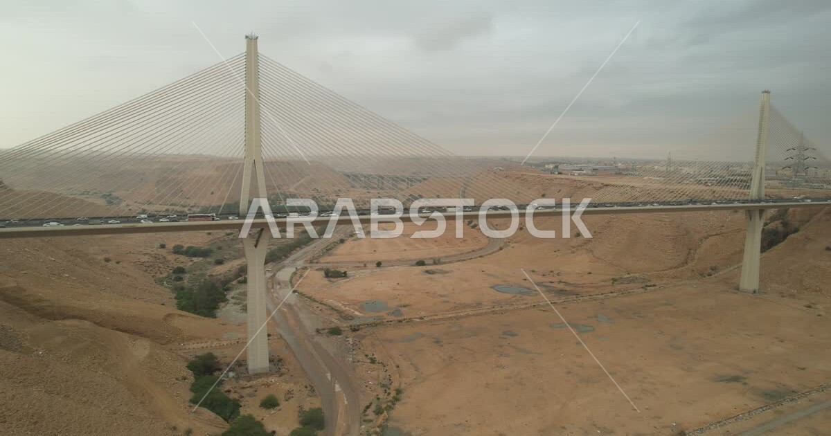 Drone photography of the suspension bridge in Riyadh, Saudi Arabia ...