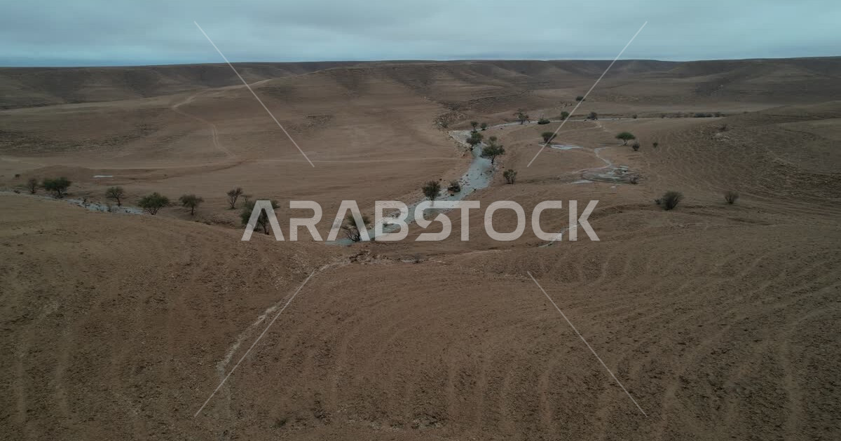 Drone photography of the valley flow in the desert of Riyadh ...