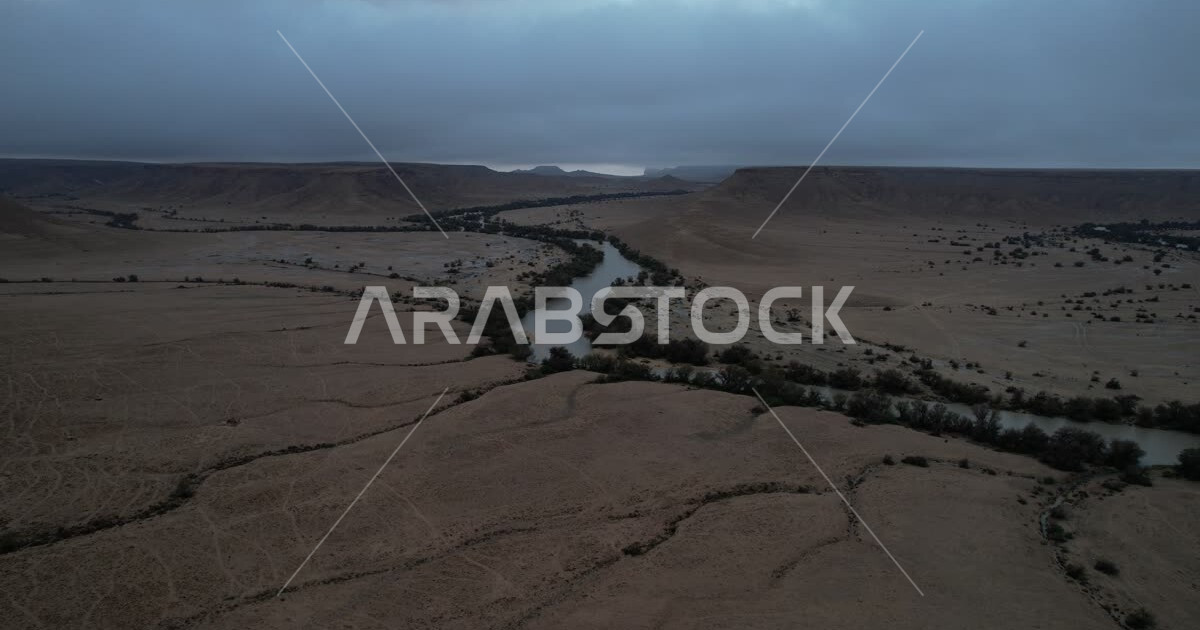 Drone photography of the valley flow in the desert of Riyadh ...