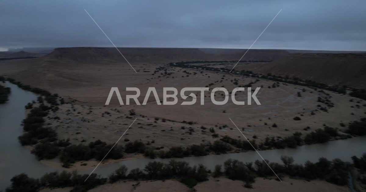 Drone photography of the valley flow in the desert of Riyadh ...
