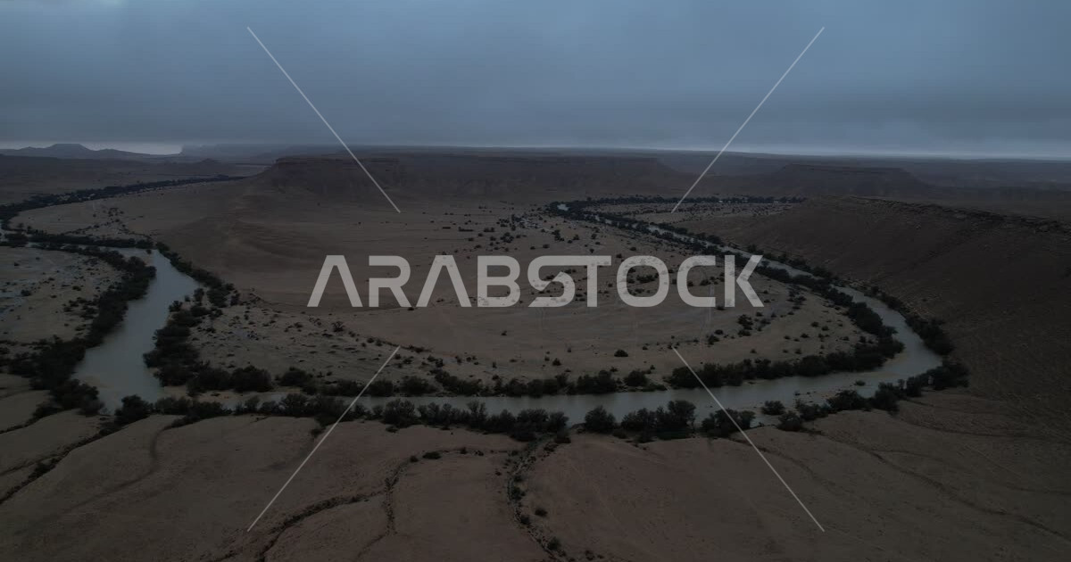 Drone photography of the valley flow in the desert of Riyadh ...