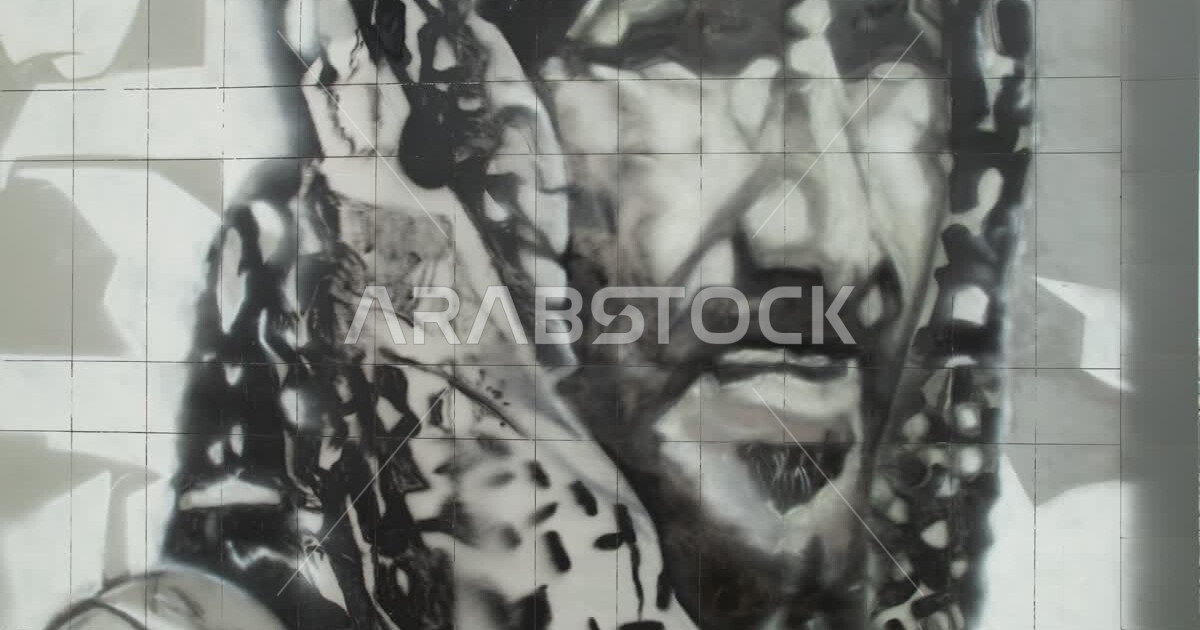 A mural of King Abdulaziz on the Al-Hadab Tower in Riyadh, Kingdom of ...