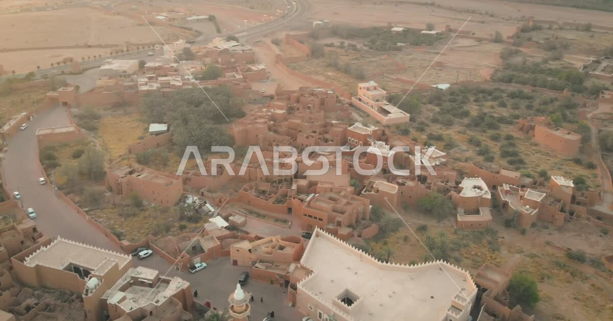 An aerial shot of the heritage village of Ushaiqer in Shaqra ...
