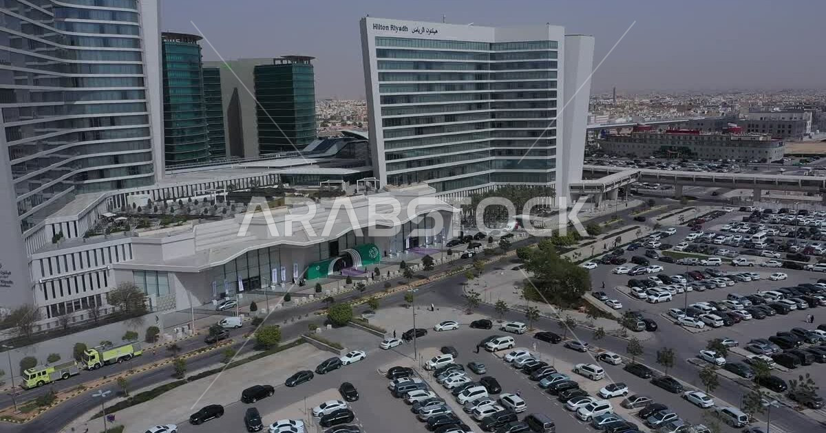 Drone photography of the Hilton Riyadh Hotel in the Kingdom of Saudi ...